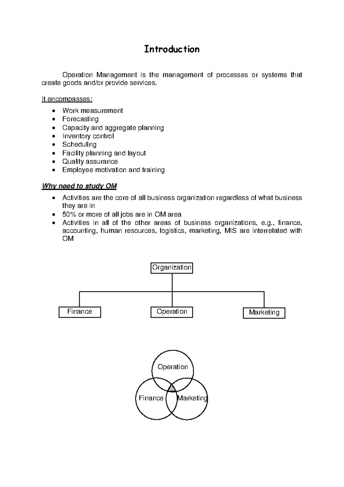 OM-Handout - Important - Introduction Operation Management is the ...