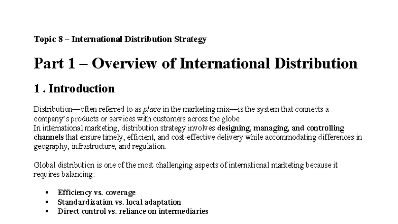 Topic 8: International Distribution Strategy - Overview & Key Concepts ...