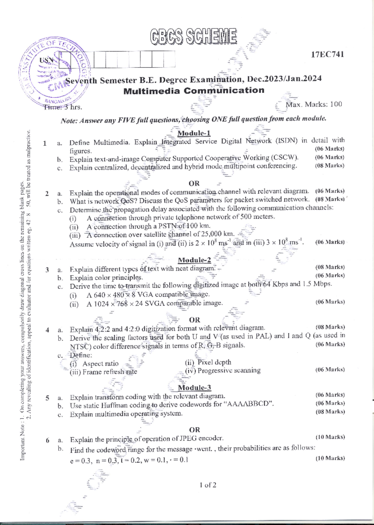VTU Question Paper of 17EC741 Multimedia Communication Jan-Fab-2024 ...