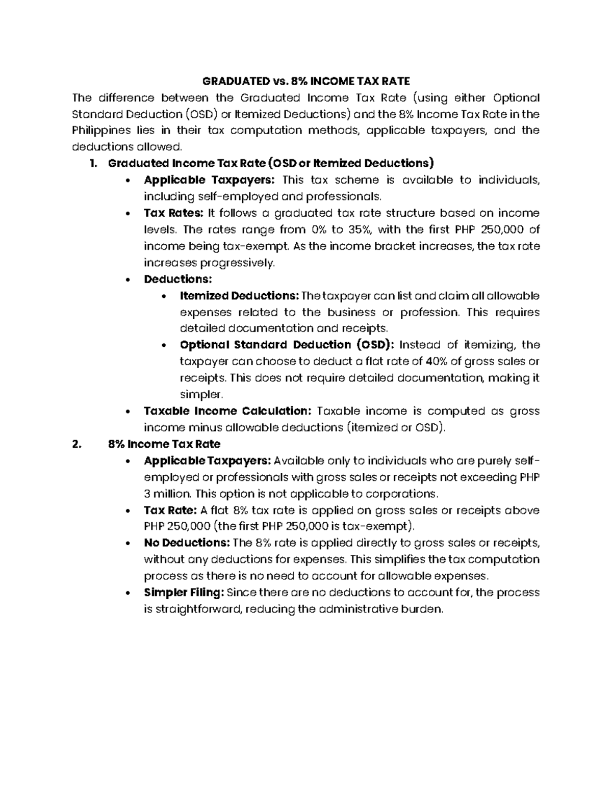 Graduated vs. 8% Income Tax Rate in the Philippines: Essential Study ...