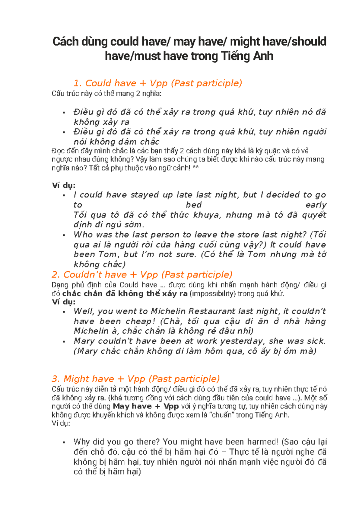 Cách dùng Could Have, May Have, Might Have, Should Have - Tiếng Anh ...