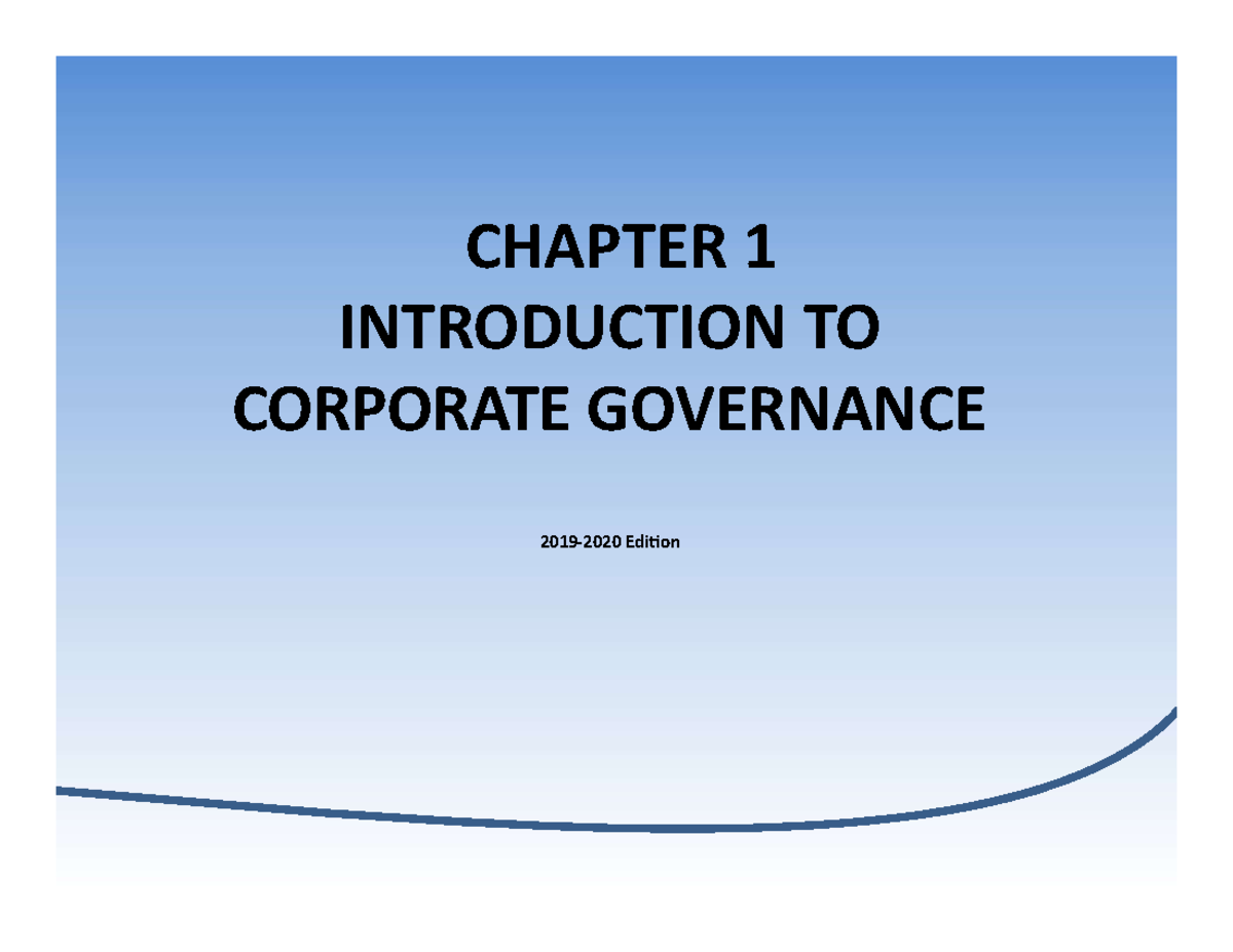 1 Introduction - CHAPTER 1 INTRODUCTION TO CORPORATE GOVERNANCE 2019 ...