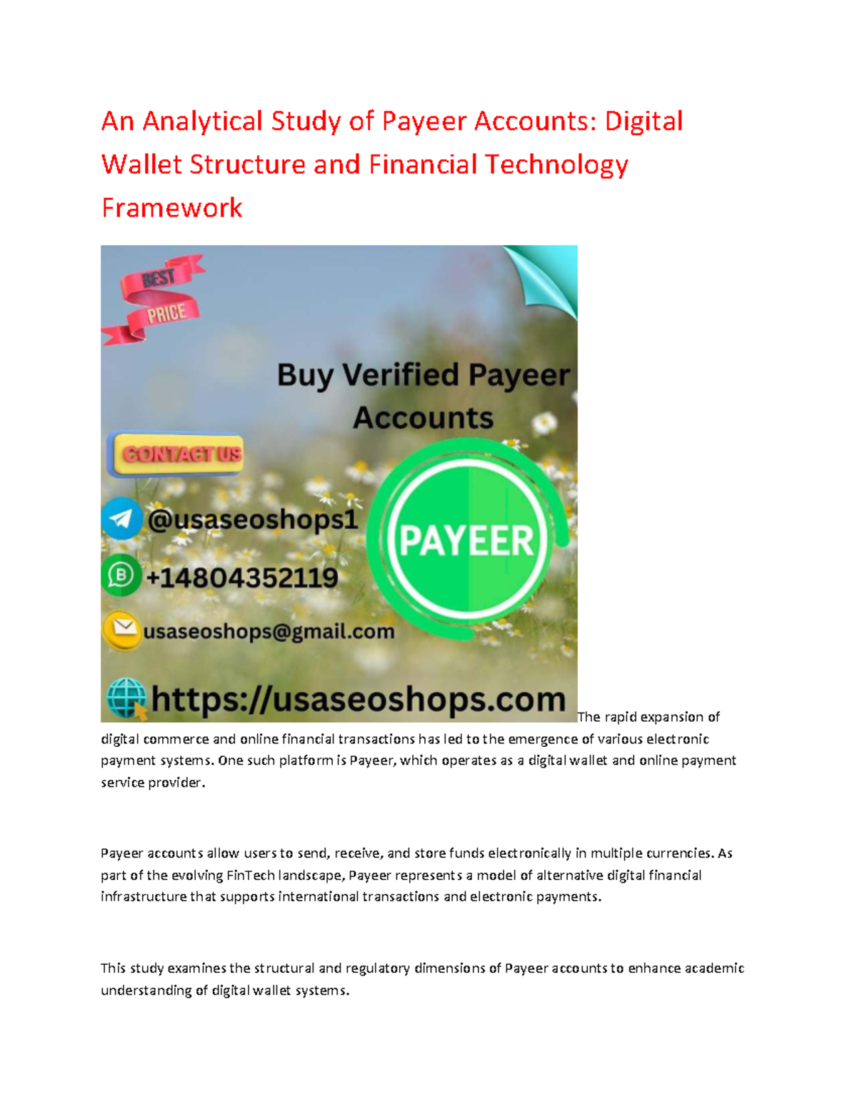 An Analytical Study of Payeer Accounts: Structure & FinTech Framework ...