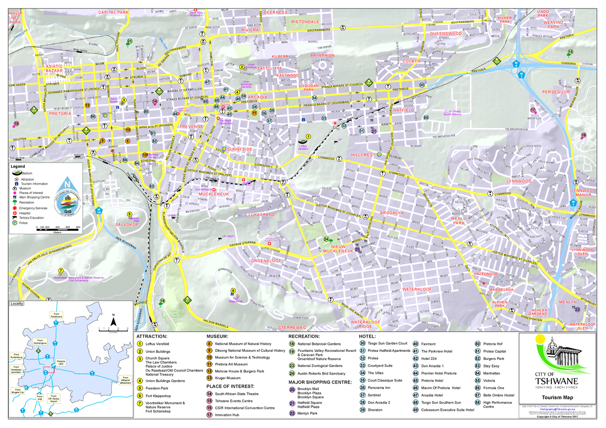 A3 Tshwane Tourism Map: Comprehensive Guide to Attractions and ...