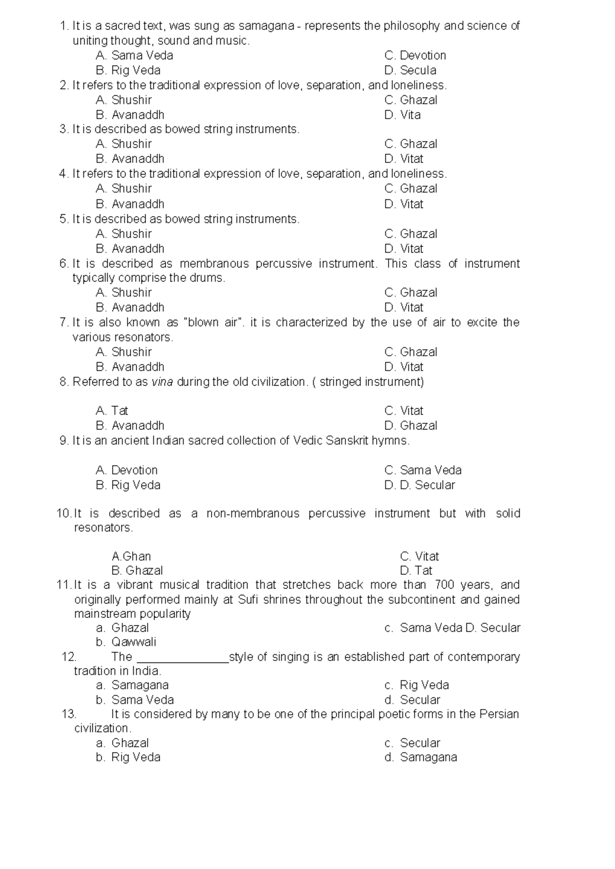 3rd quarter mapeh exam - exam - It is a sacred text, was sung as ...