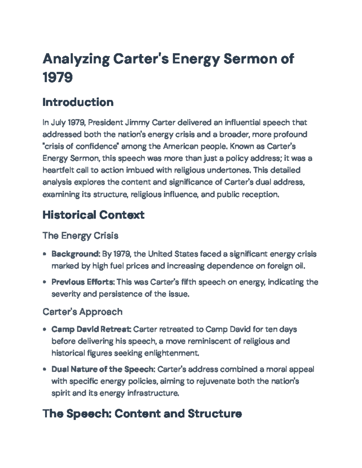 Carter's 1979 Energy Sermon: A Dual Appeal for Crisis Response ...
