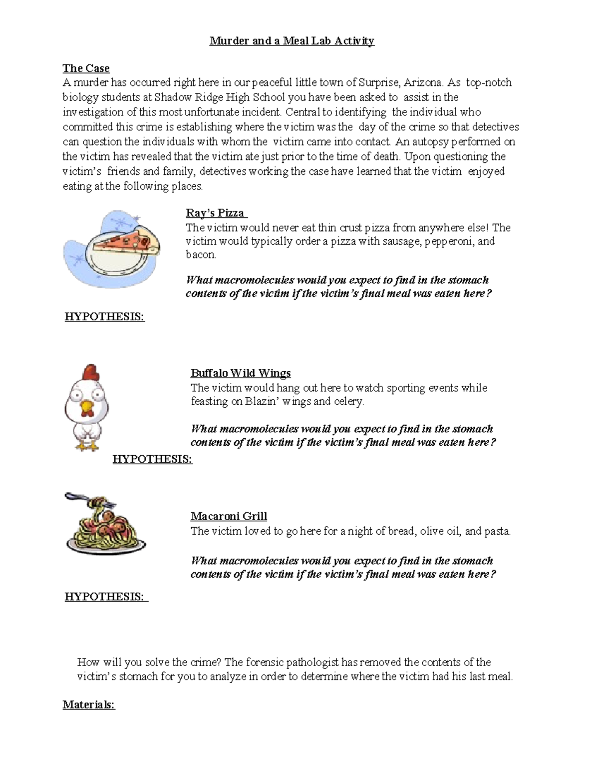 Murder and a Meal Lab Activity: Biology Investigation Case Study - Studocu
