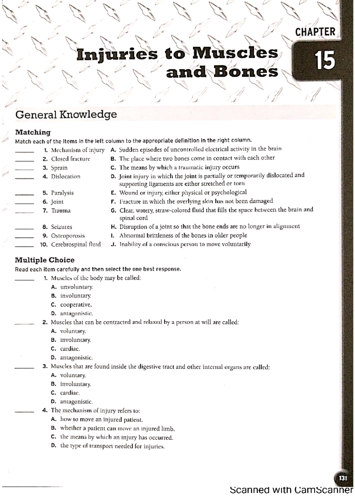 EMR Ch15 Worksheet: Understanding Muscle & Bone Injuries - Studocu