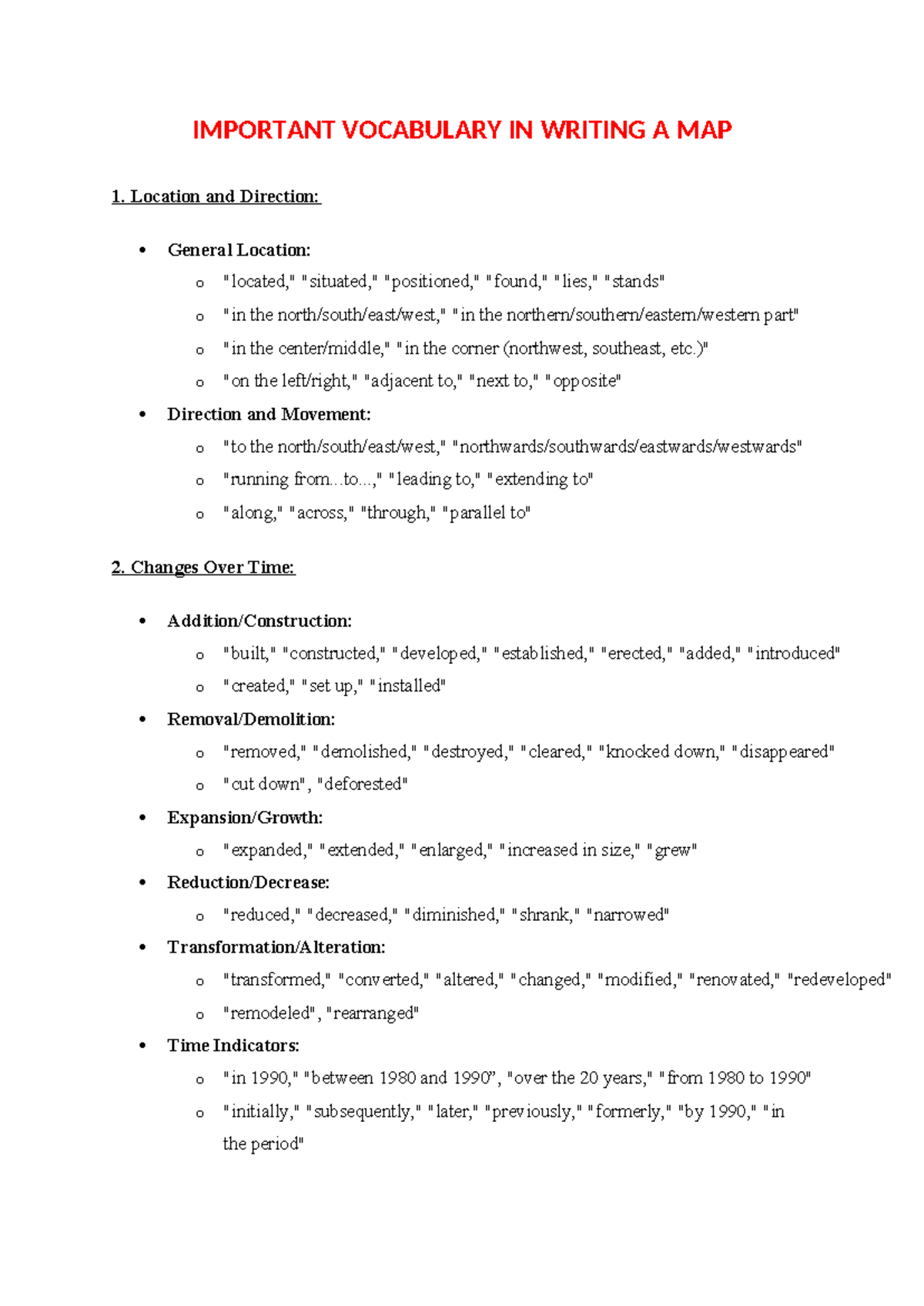 MAP Vocabulary - IELTS VOCAB - IMPORTANT VOCABULARY IN WRITING A MAP 1 ...