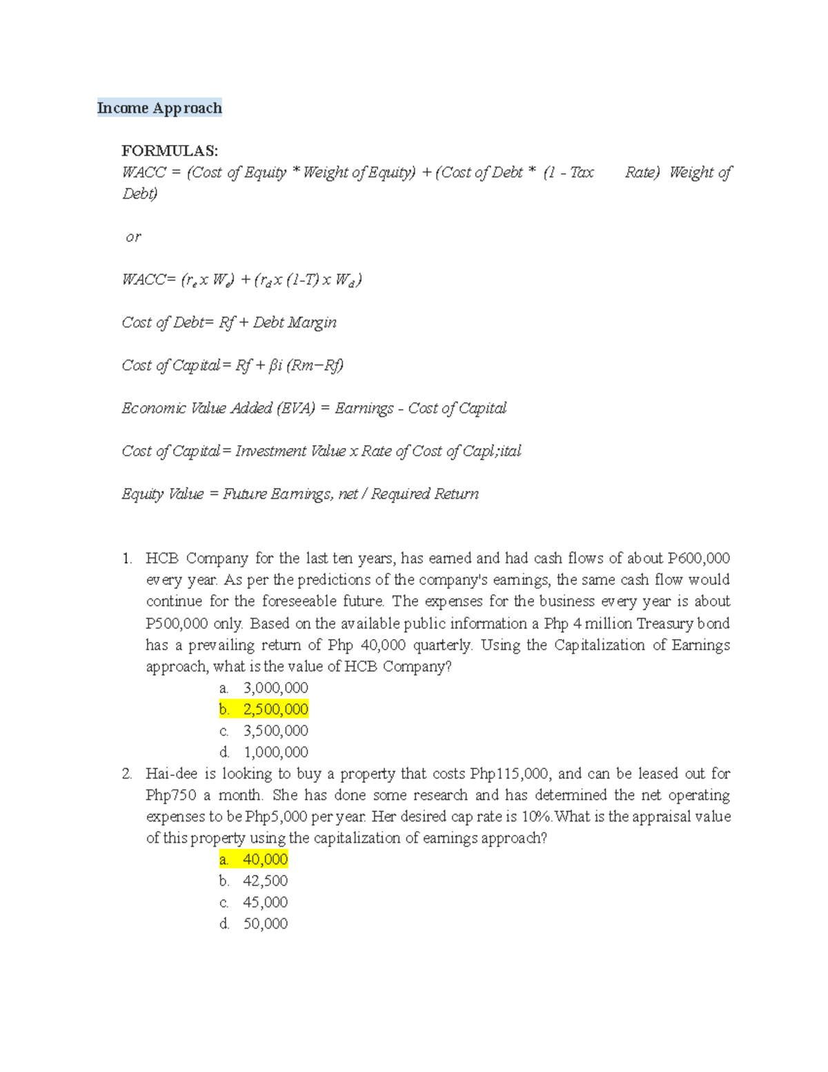 Income Approach Quiz - Formulas & Detailed Examples - Studocu
