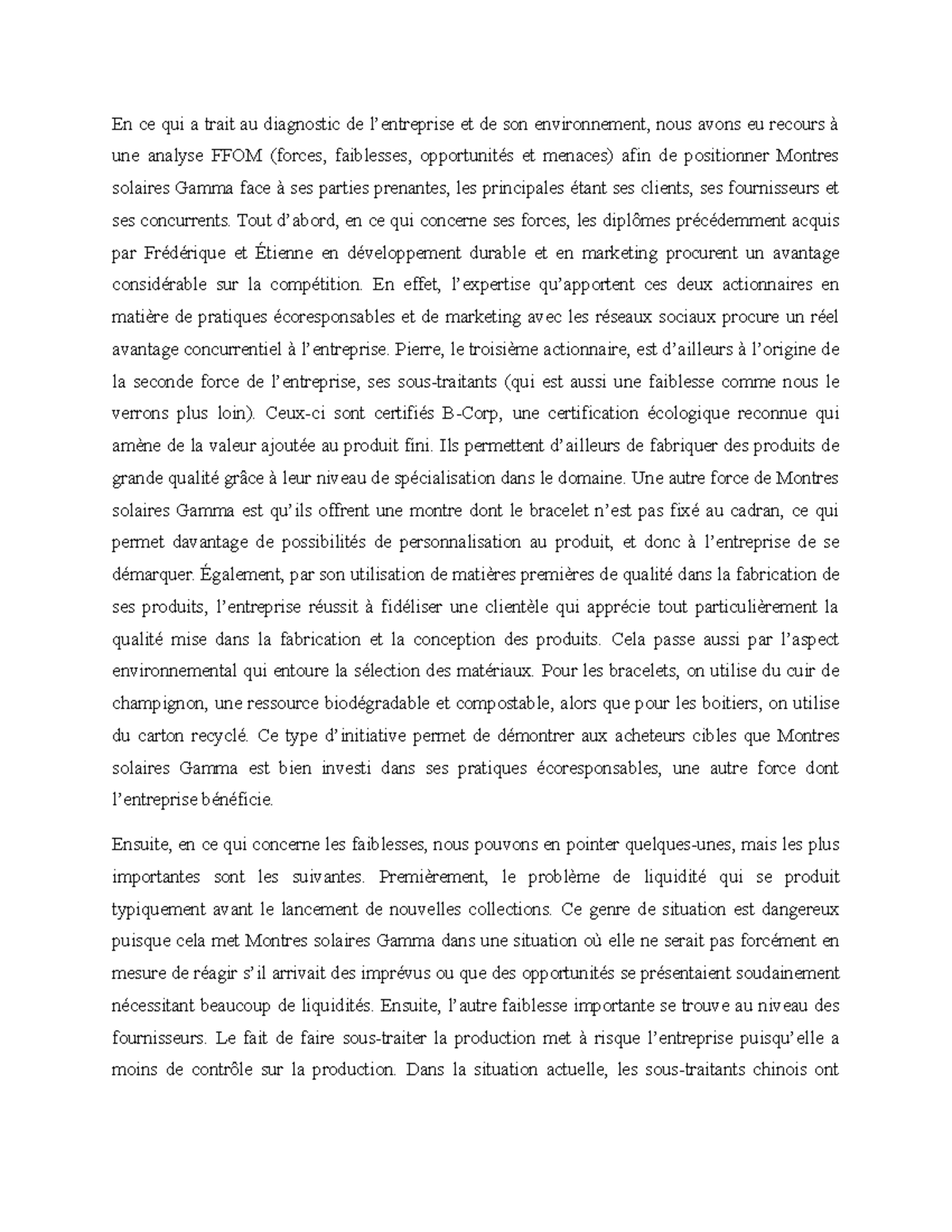 Analyse FFOM de Montres solaires Gamma : Forces, Faiblesses ...