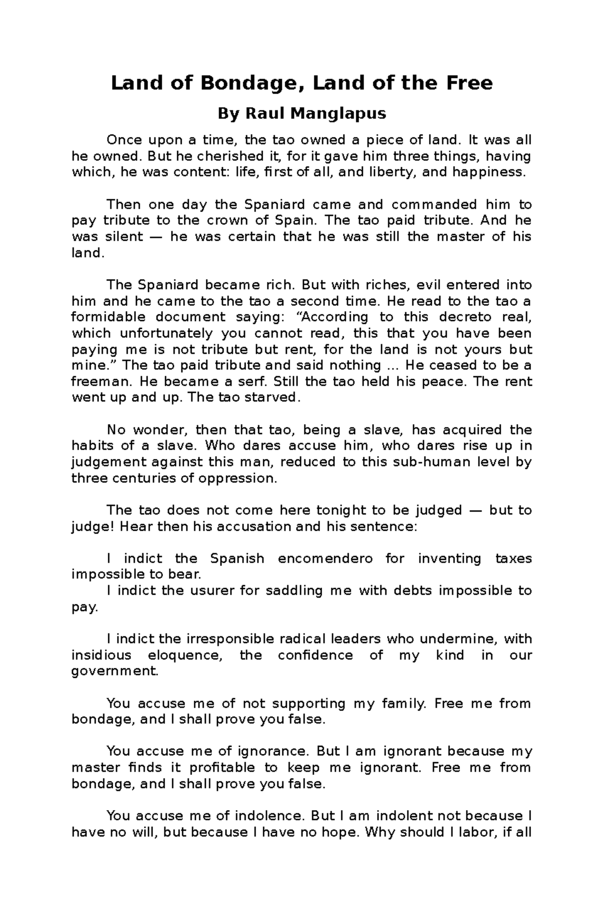 Land of Bondage, Land of the Free: A Narrative of Oppression - Studocu