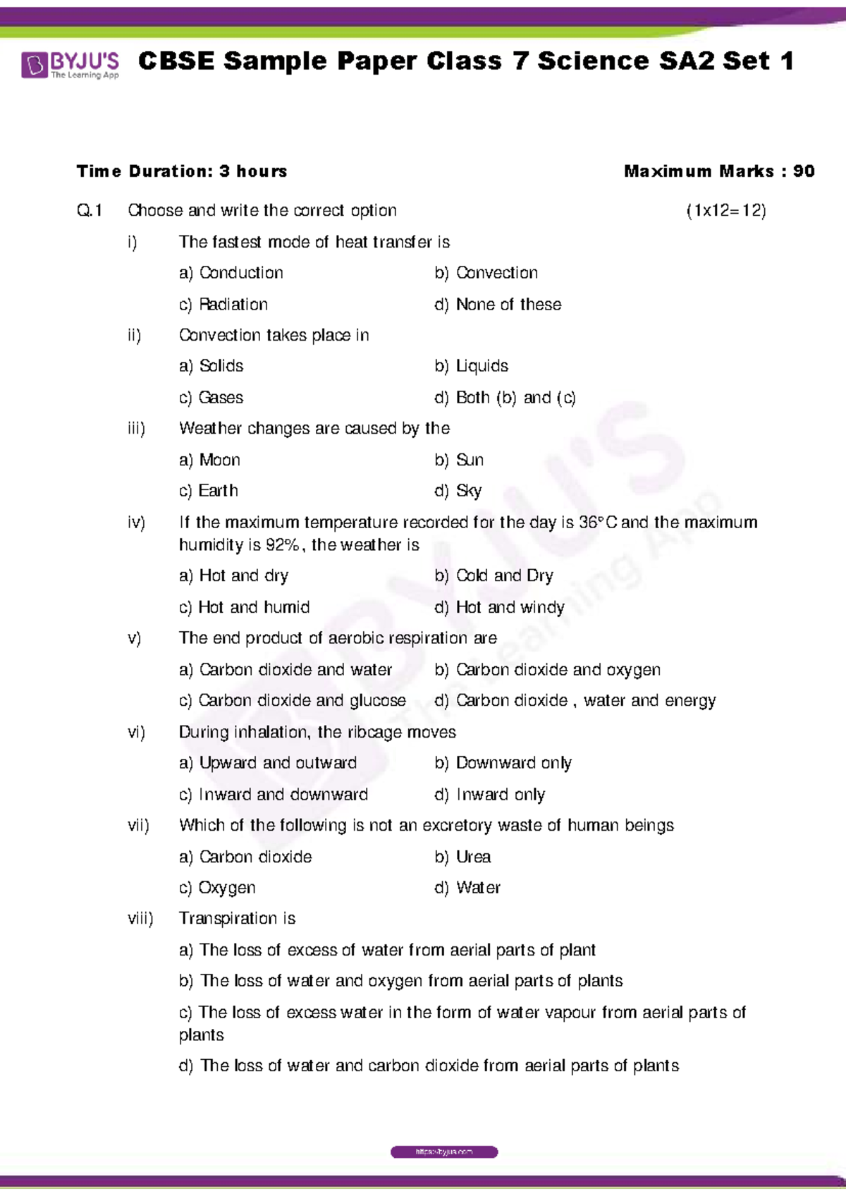 CBSE Class 7 Science SA2 Sample Paper Set 1 Questions & Answers - Studocu