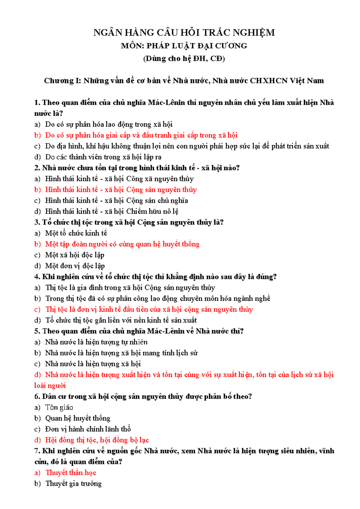 Ngan hang cau hoi PLDC - Ngân hàng câu hỏi trắc nghiệm pháp luật đại cương - NGÂN HÀNG CÂU HỎI ...