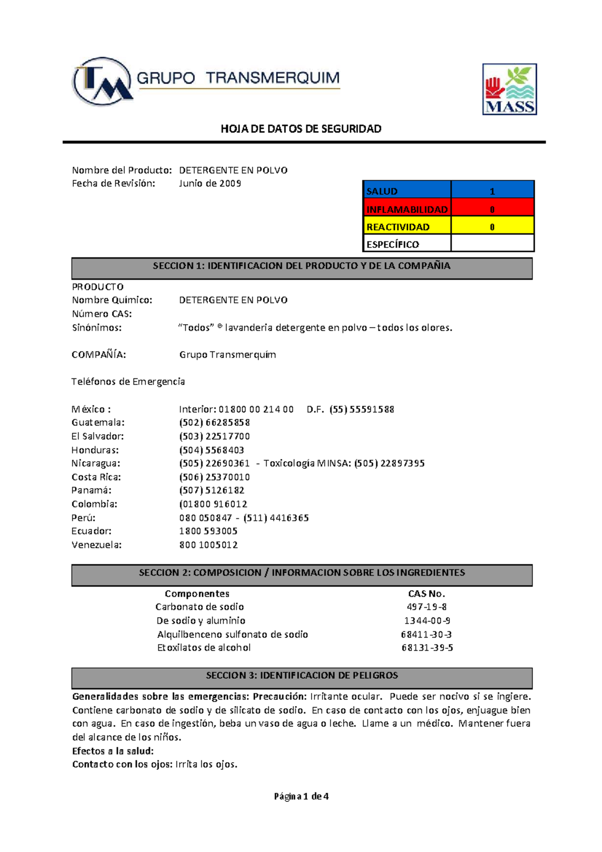Hoja de Seguridad: DETERGENTE EN POLVO - Información y Precauciones ...