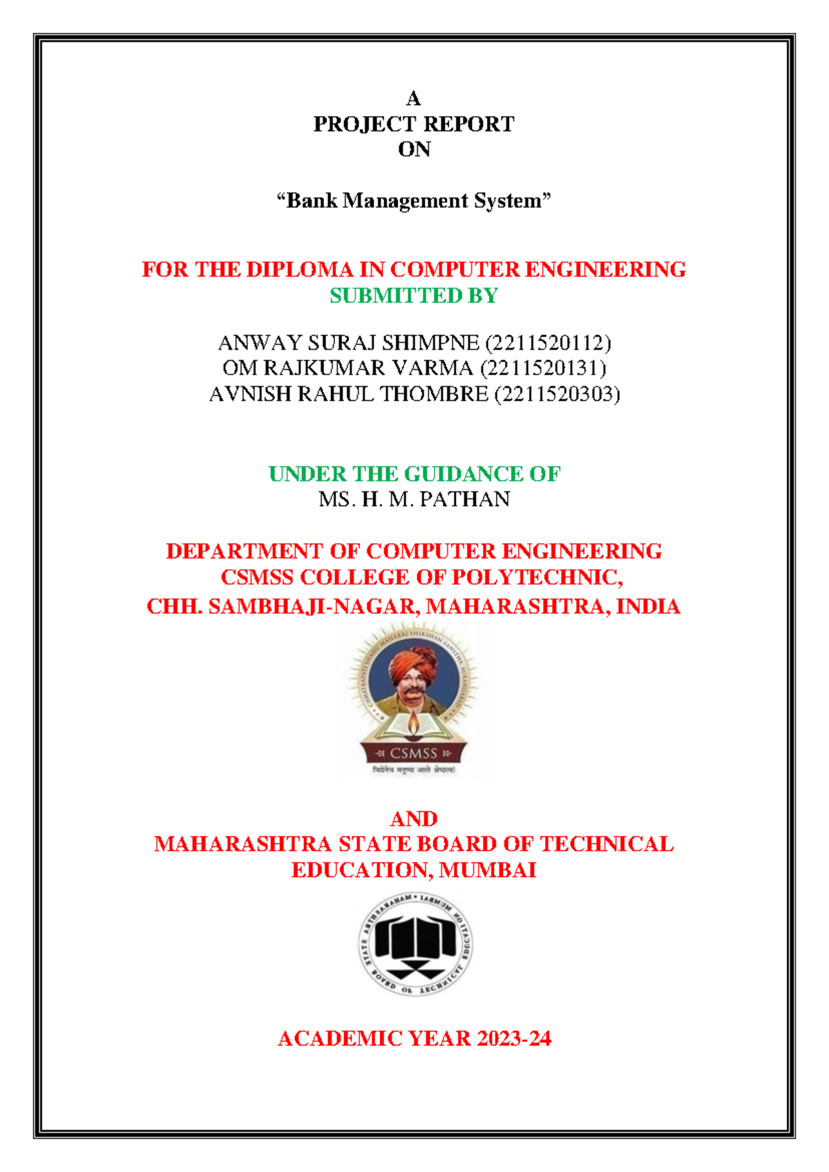 Report on Micro Project: Bank Management System for Diploma in CE - Studocu