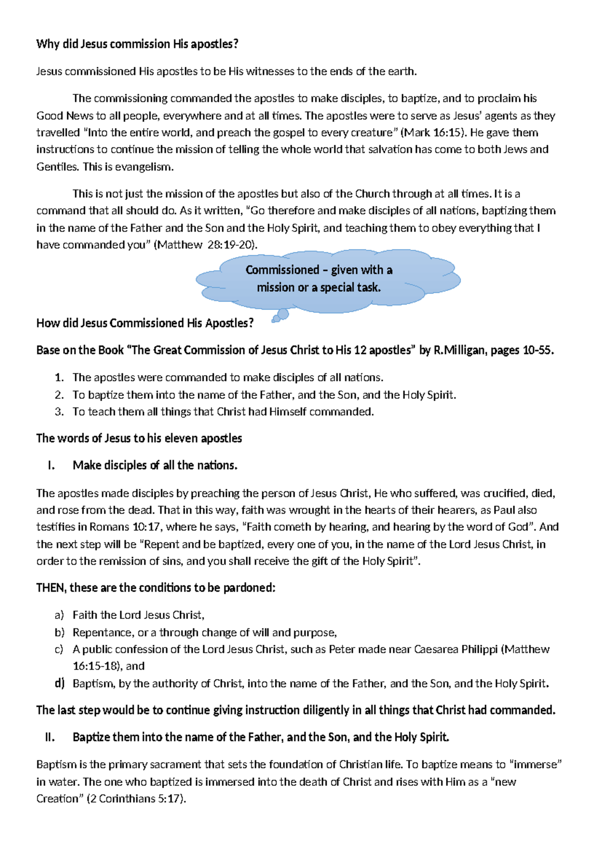 Why did Jesus commission His apostles - The commissioning commanded the ...