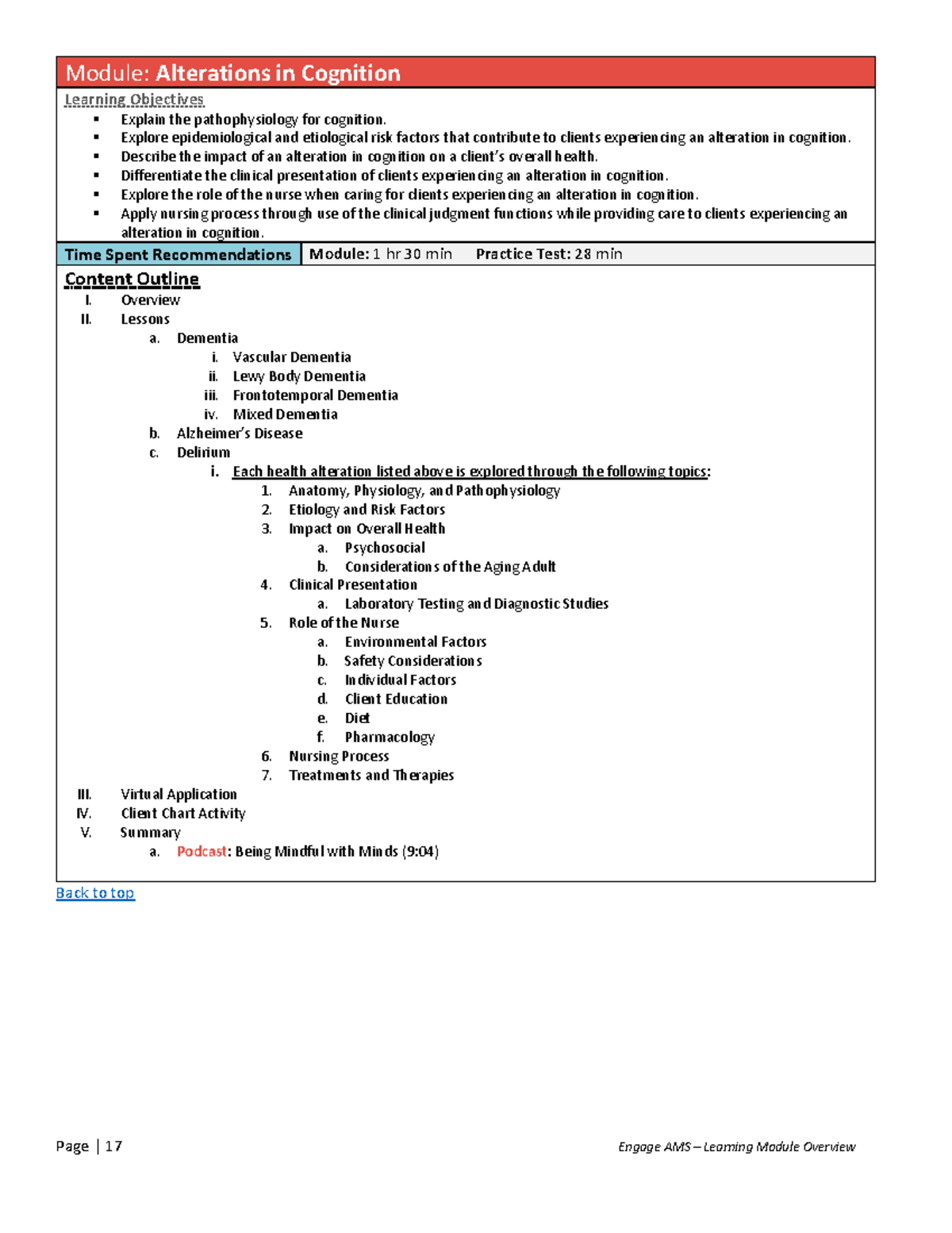 Neuro ATI Level IV Module Guide: Summary of Cognition & Neurologic Alterations - Studocu