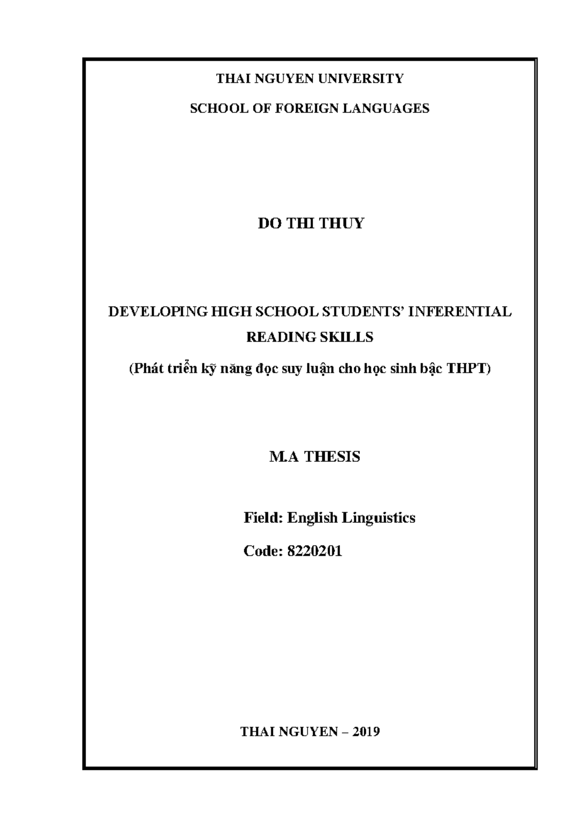 M.A. Thesis: Developing Inferential Reading Skills for High School ...