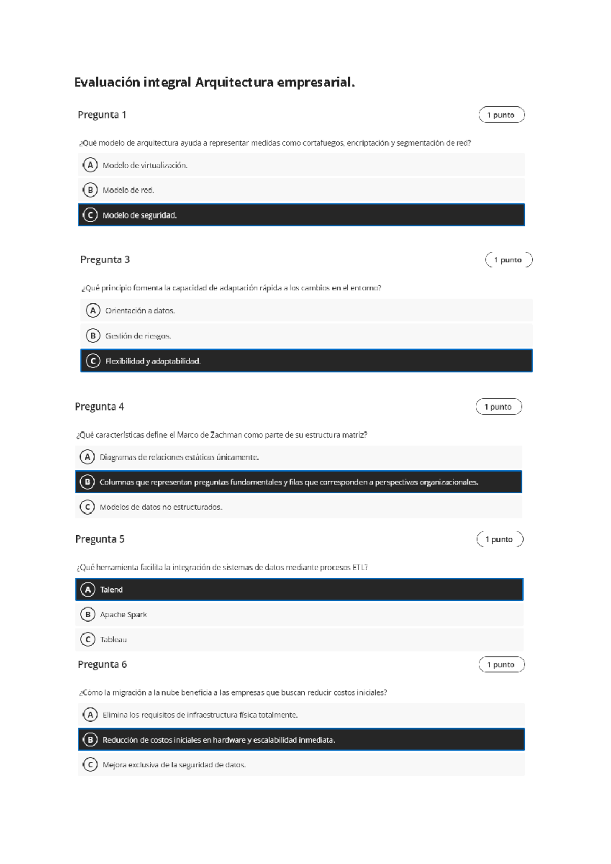 Evaluación Integral de Arquitectura Empresarial - Preguntas y Respuestas - Studocu
