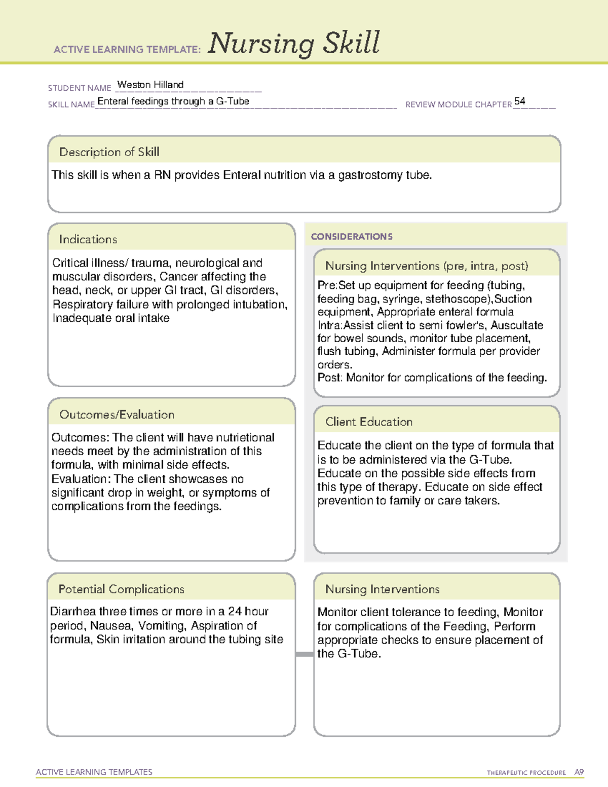 Nursing Skill: Enteral Feedings G-Tube Procedure & Considerations - Studocu