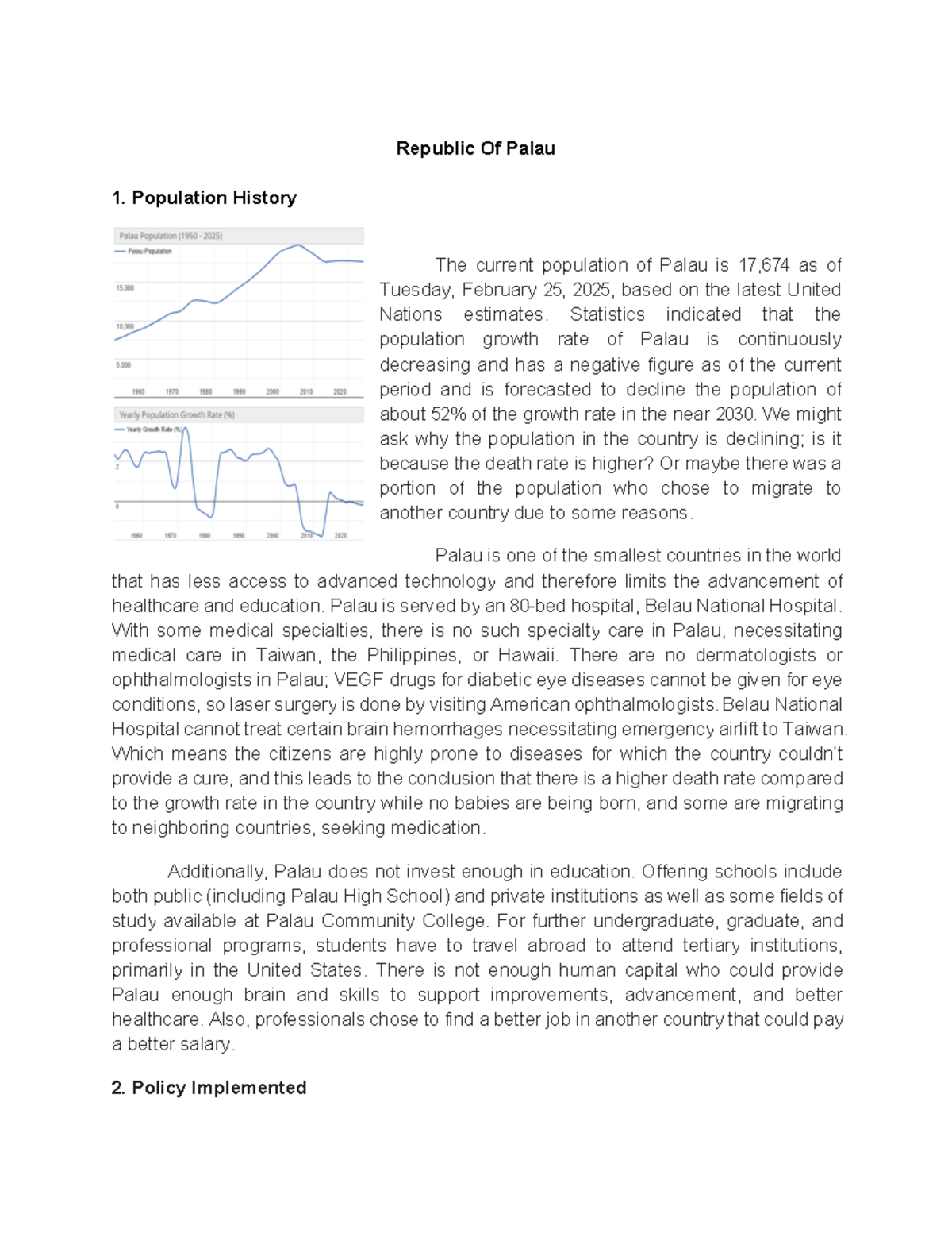 Palau Analysis - Republic Of Palau Population History The current ...