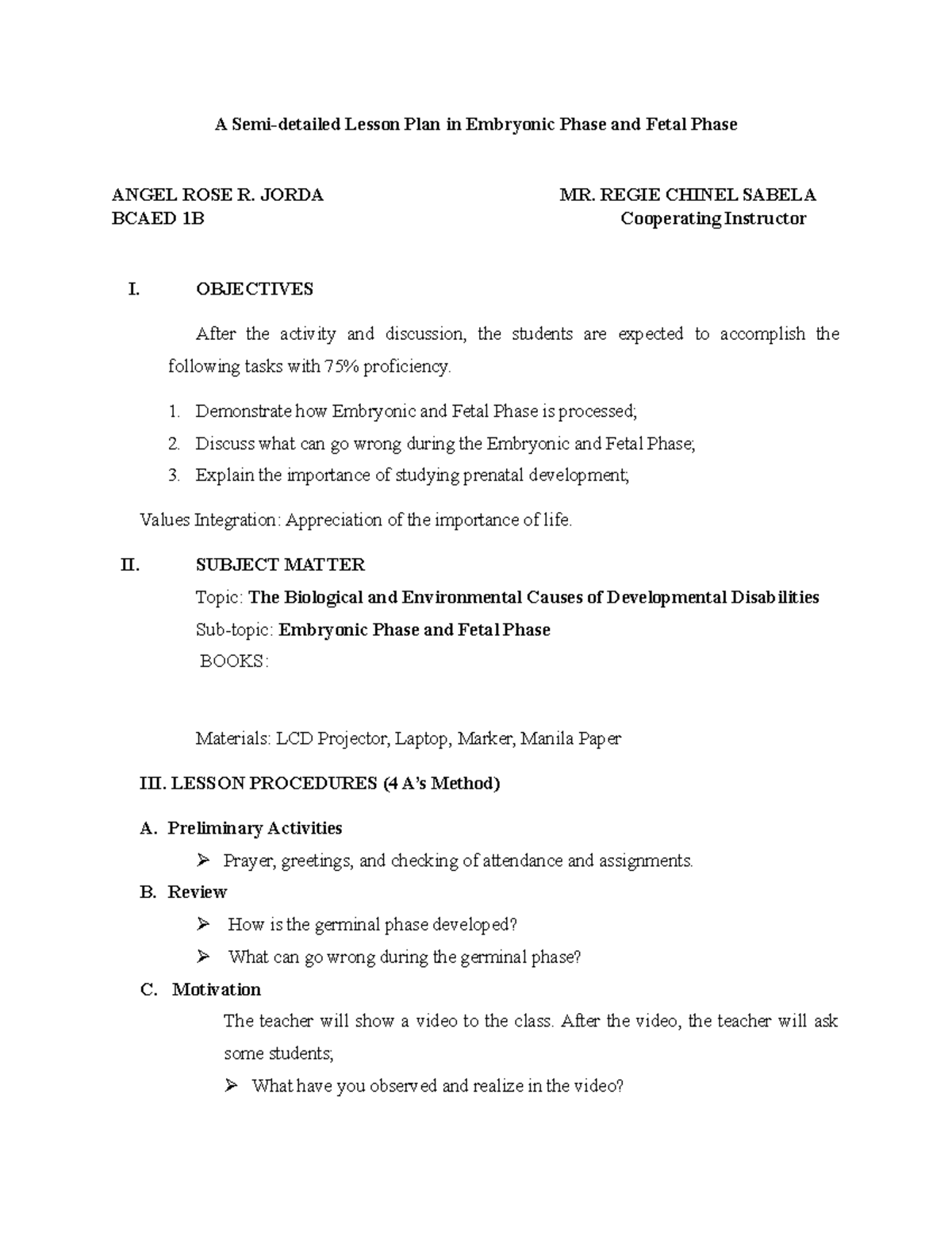 Embryonic AND Fetal Phase - A Semi-detailed Lesson Plan in Embryonic ...