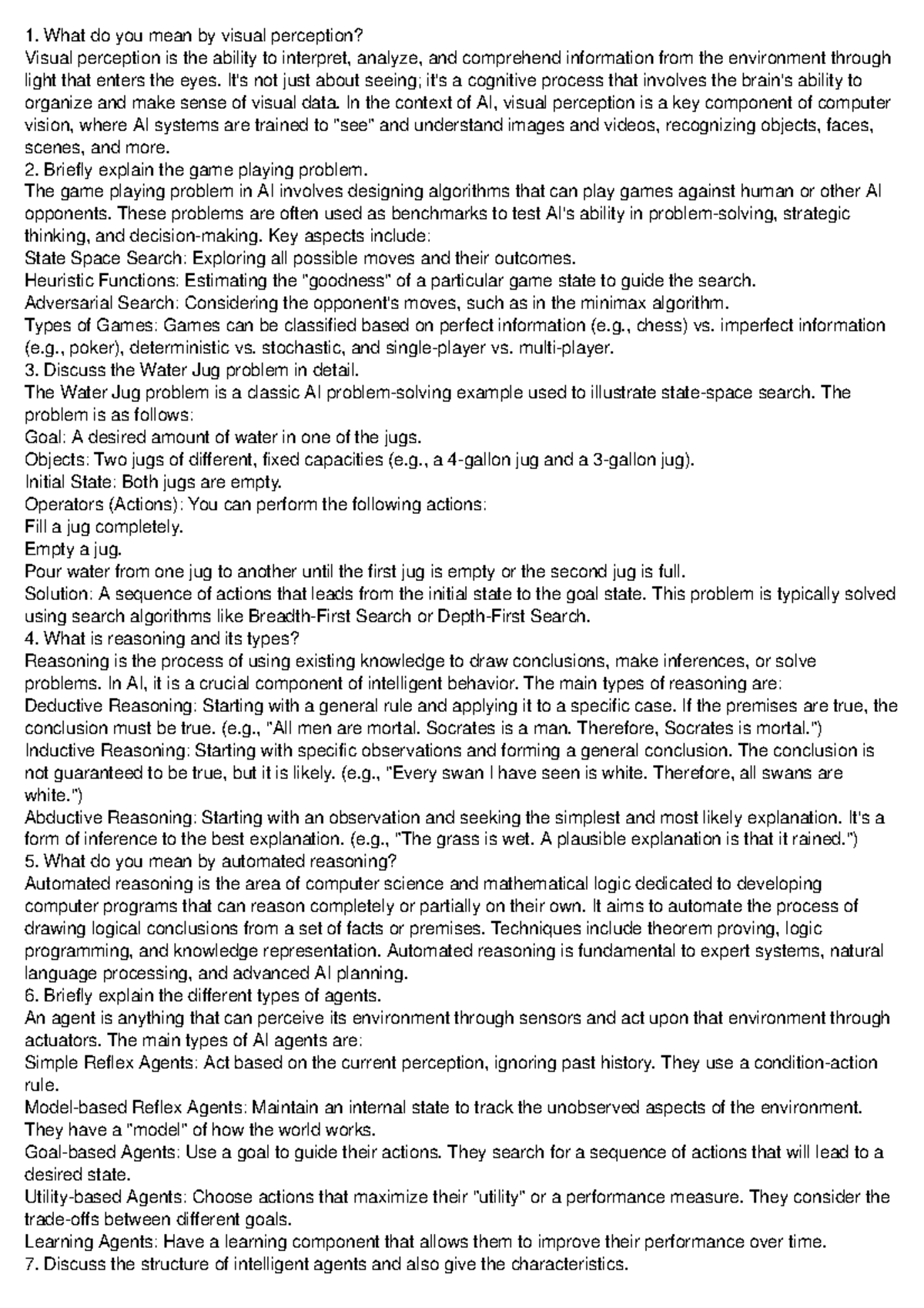 AI 101: Understanding Visual Perception, Agents, and Problem Solving - Studocu