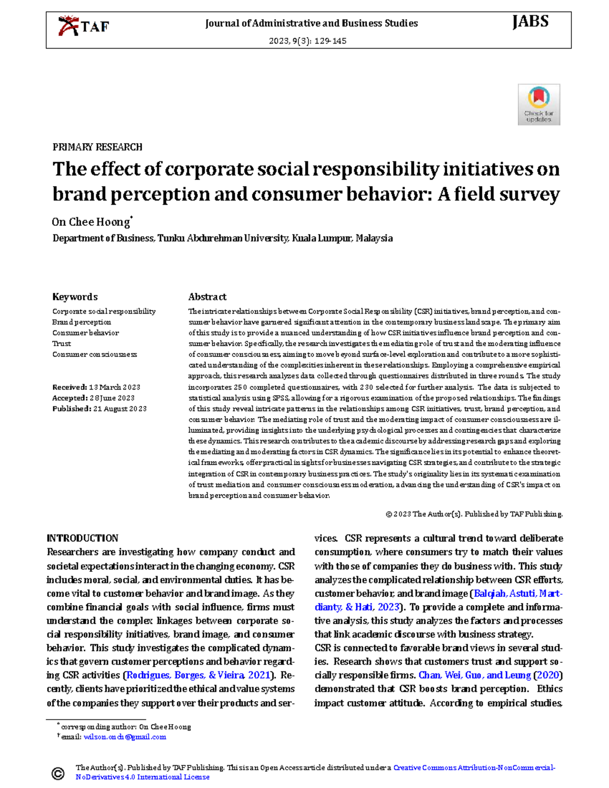 The Impact of CSR Initiatives on Brand Perception and Consumer Behavior ...