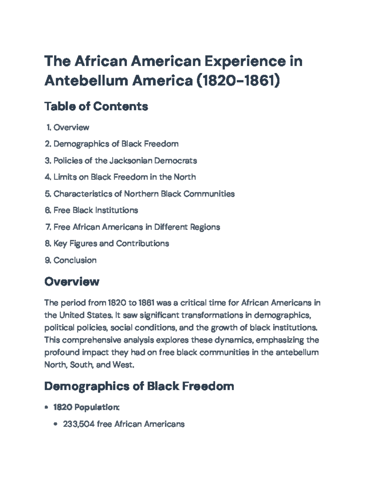 The African American Experience in Antebellum America (1820-1861 ...