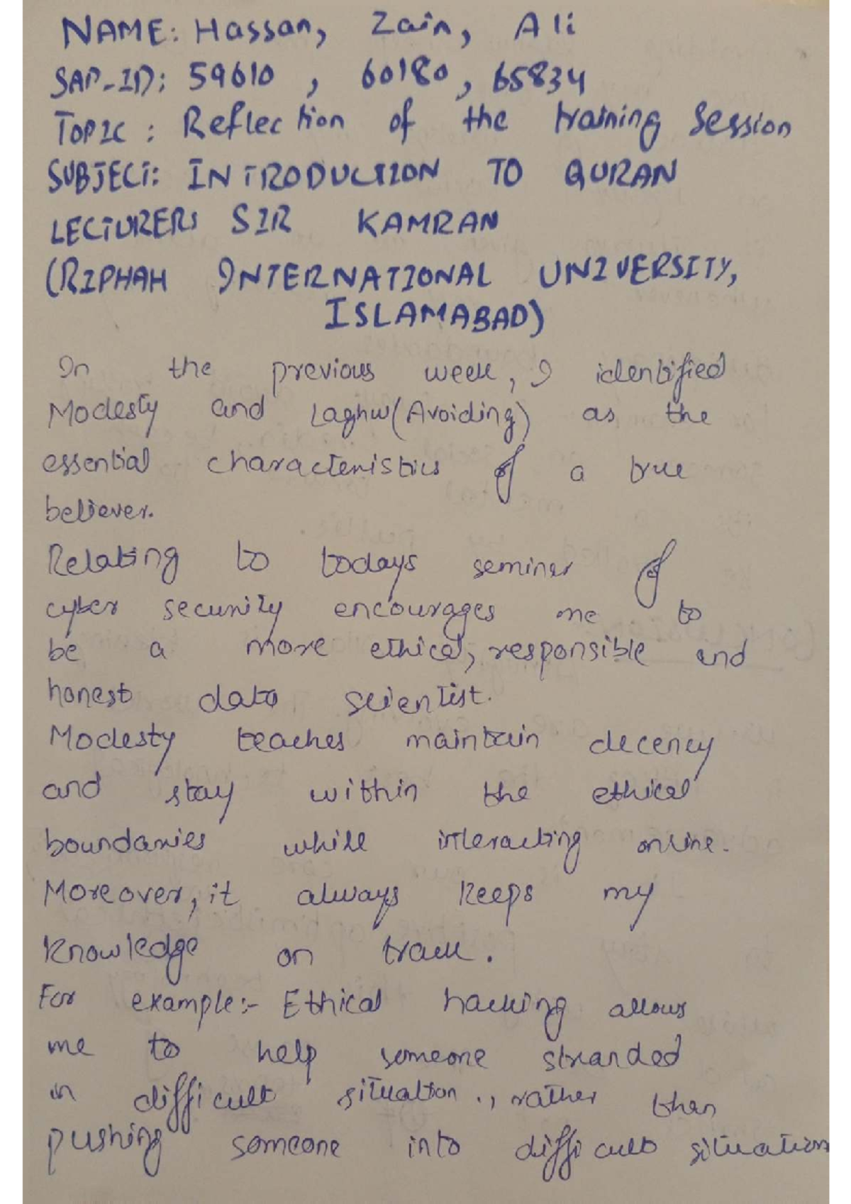 Reflections on Training Session: Intro to Quran Seminar 59610, 60180 ...