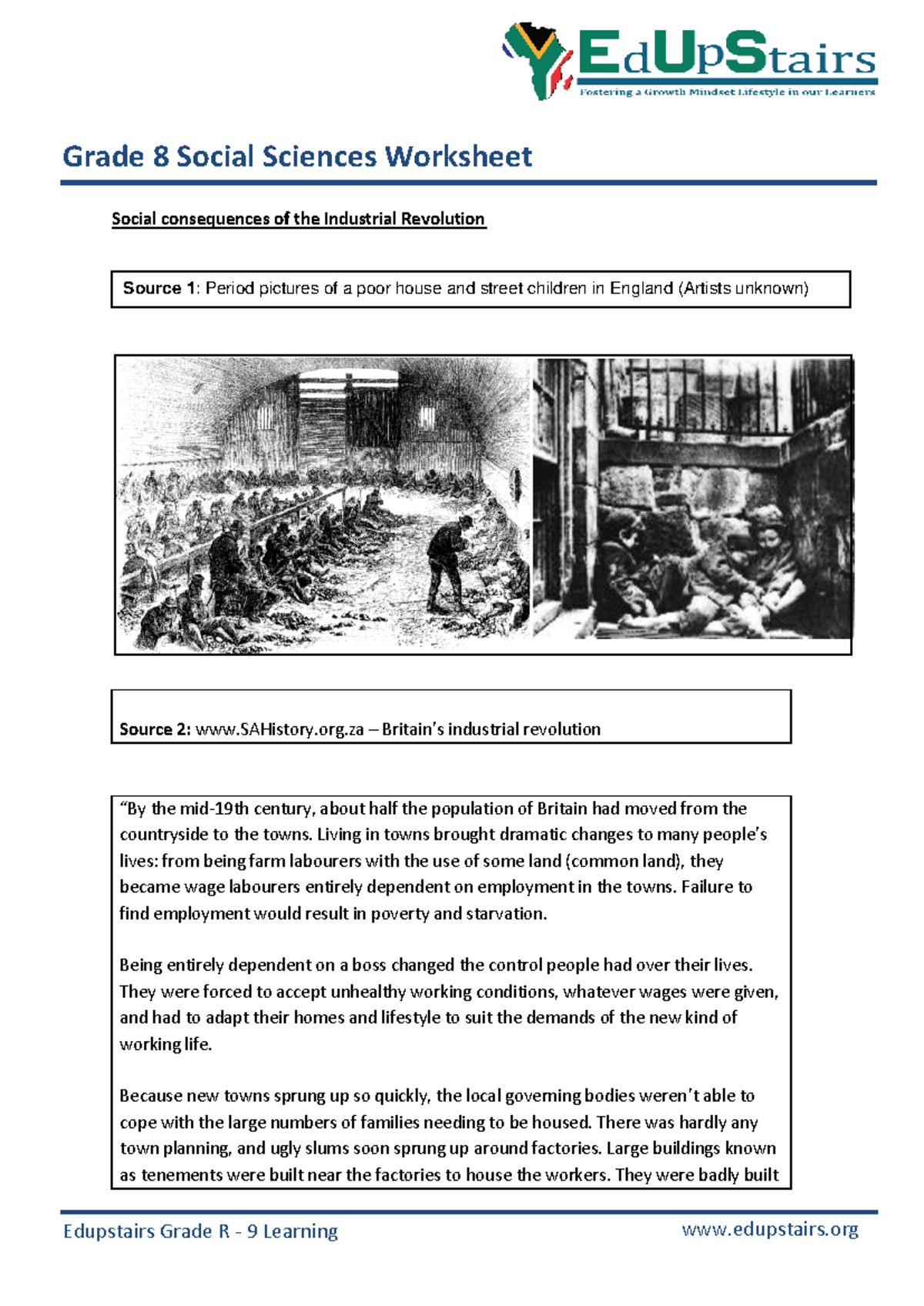 Grade 8 Social Sciences Worksheet: Social Impacts of the Industrial ...
