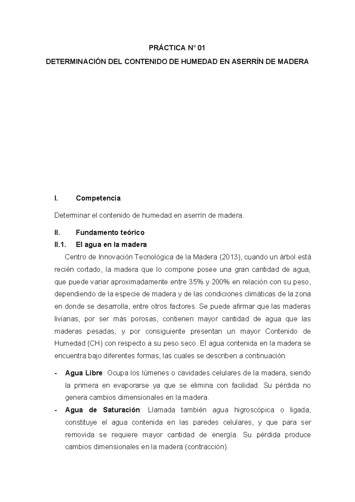Práctica N°01: Determinación del Contenido de Humedad en Aserrín de ...