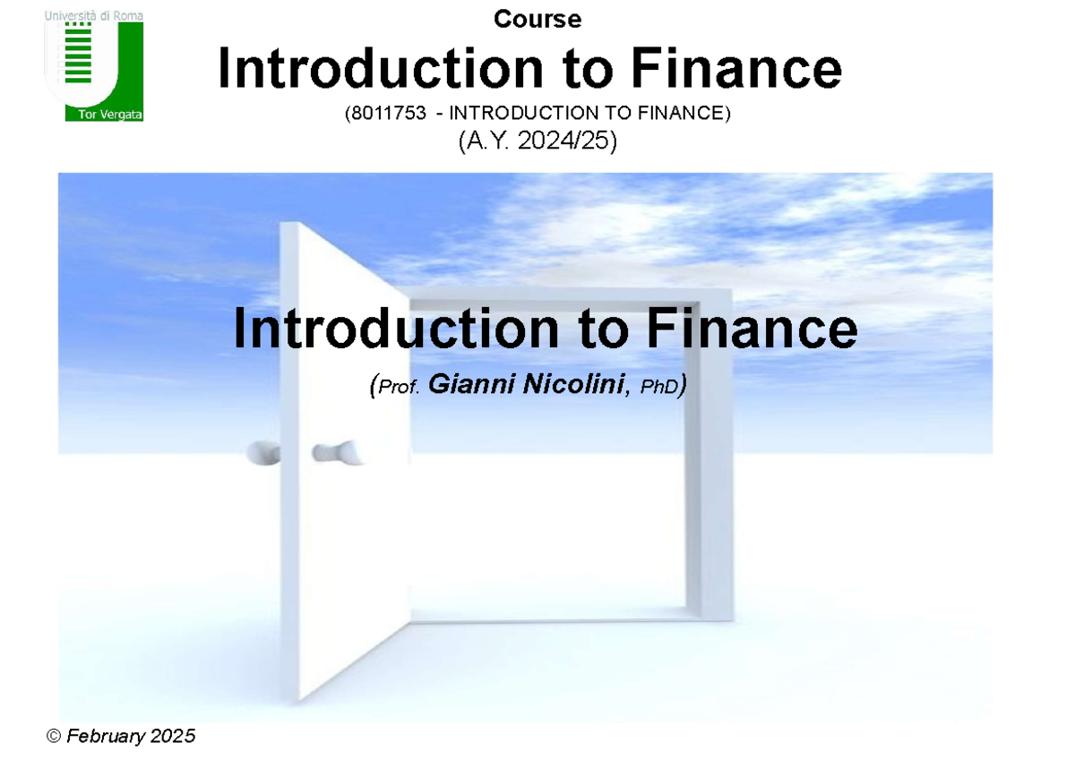 Intro to Finance (8011753) - Course Overview & Syllabus 2025 - Studocu
