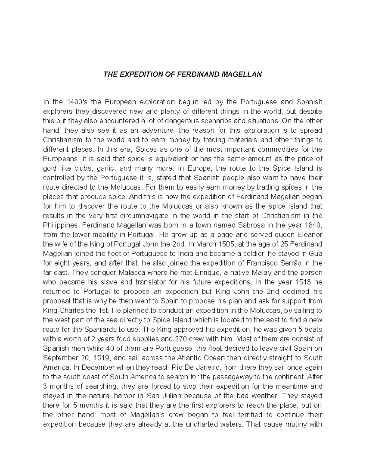 Expedition of Magellan Assignment for Readings - THE EXPEDITION OF ...