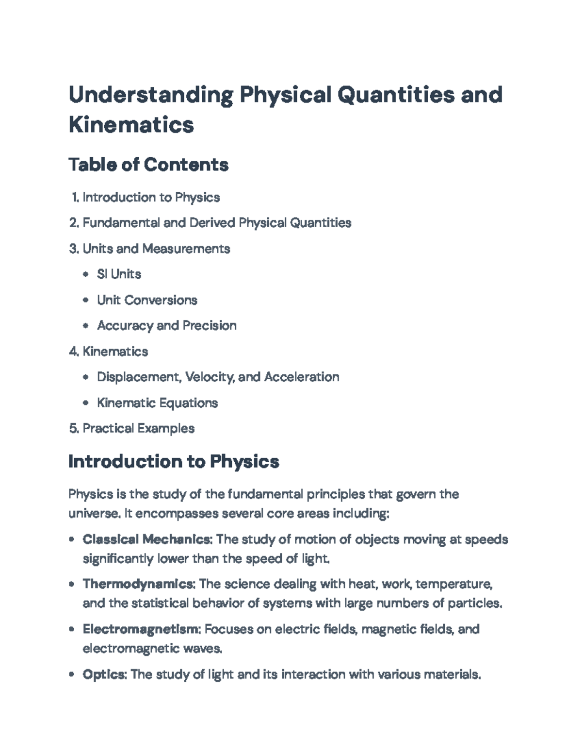 Understanding Kinematics and Physical Quantities in Physics (PHYS 101 ...