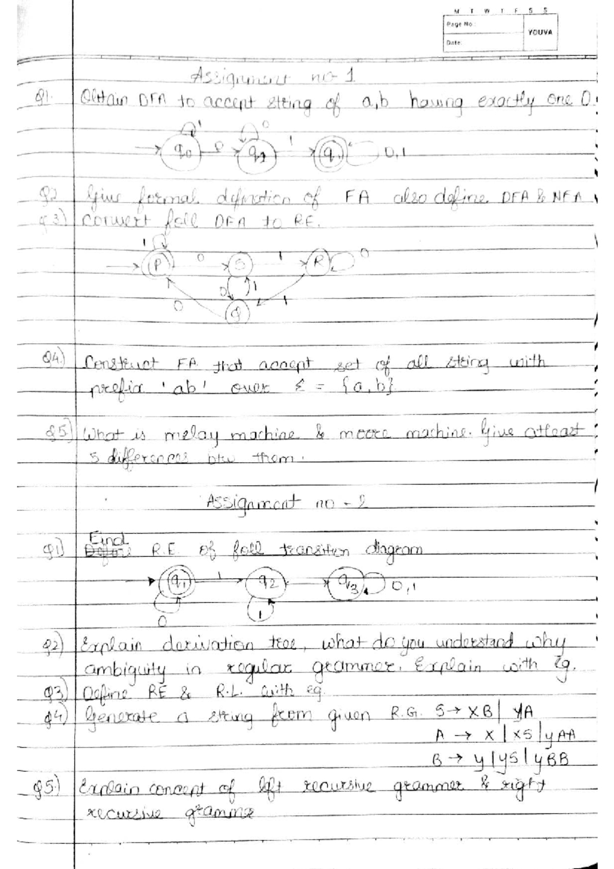 MTWTFSS Assignment 1 & 2: DFA, FA, and Grammar Concepts - Studocu