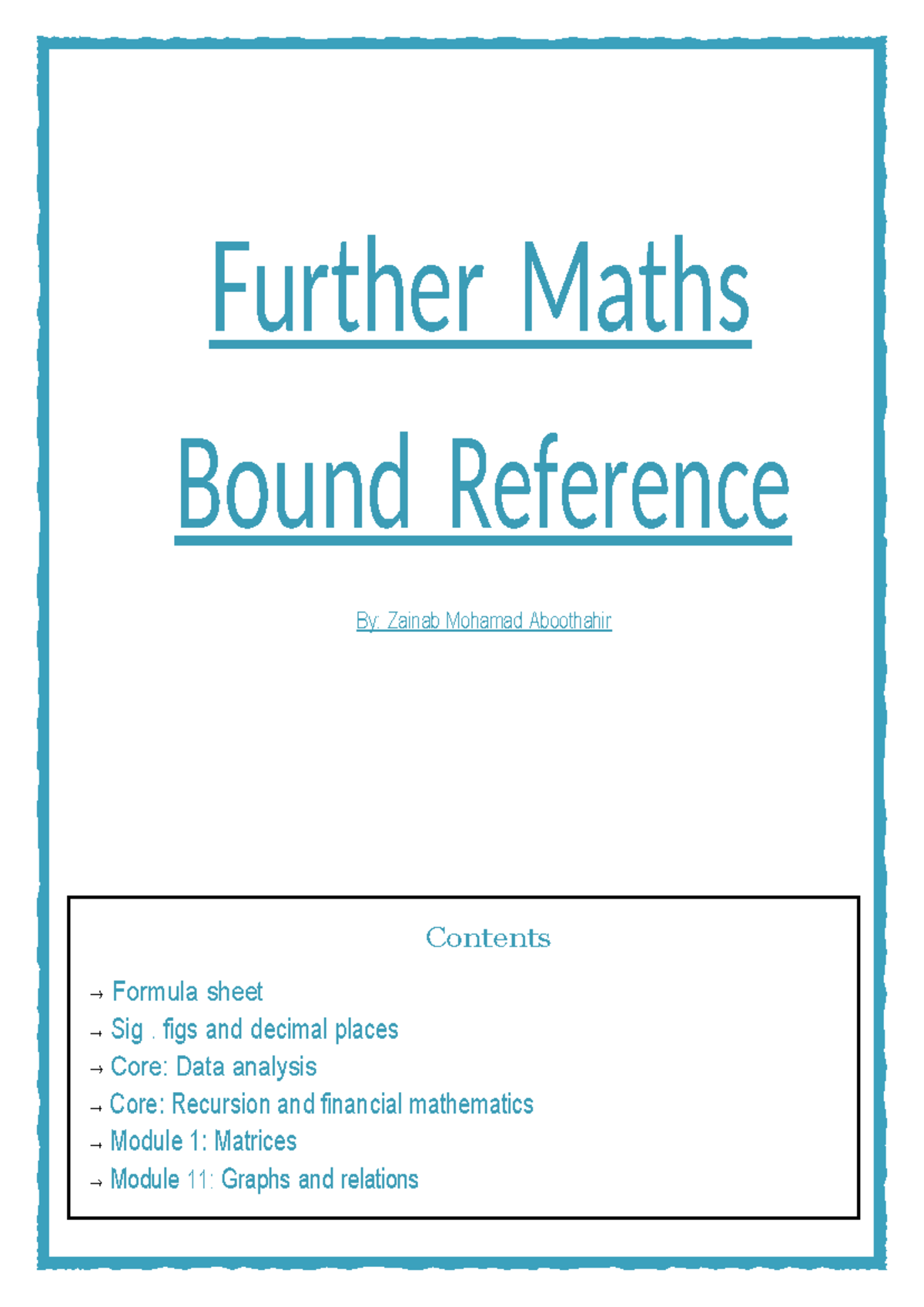 Further Maths Bound Reference: Data Analysis & Financial Maths - Studocu