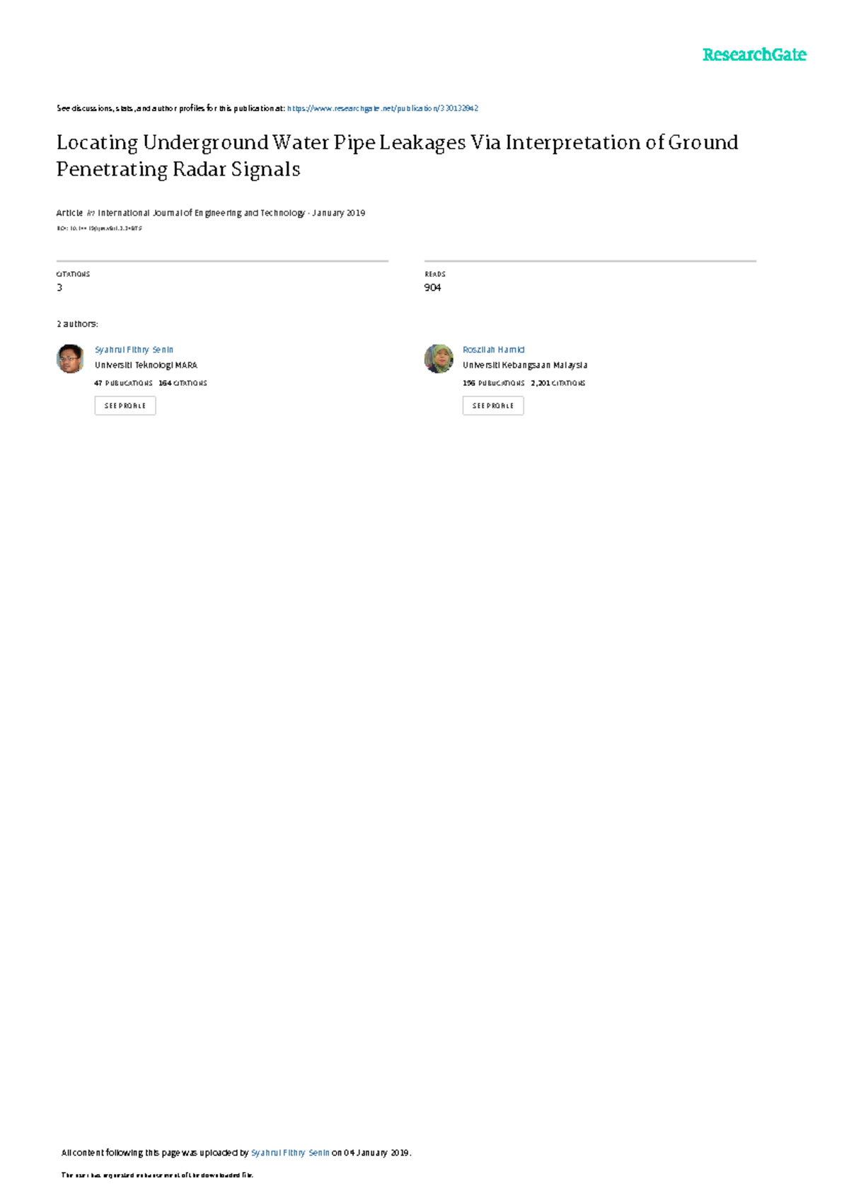 Locating Underground Water Pipe Leakages Using GPR Signals Analysis ...