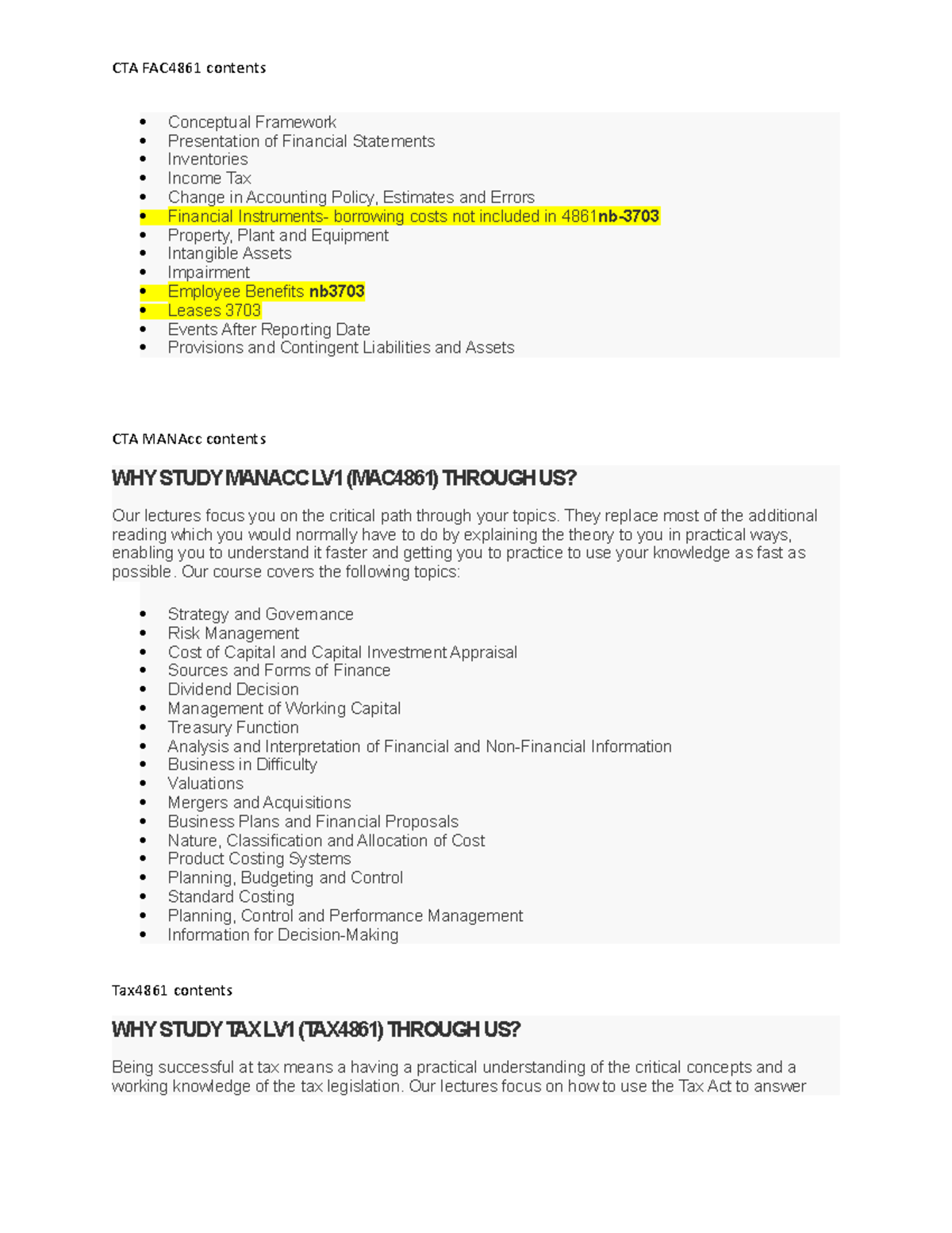 CTA Modules Content(S) - Conceptual Framework Presentation of Financial ...