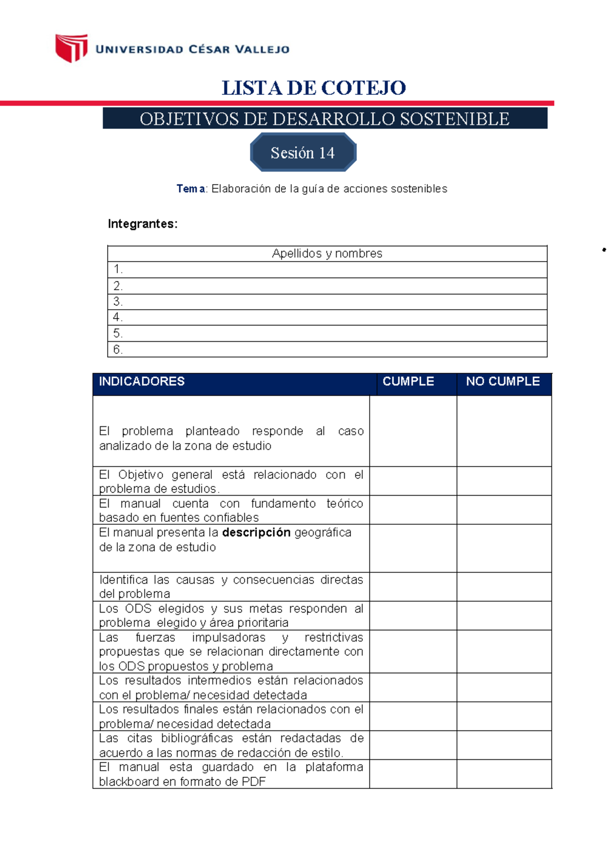 Lista de cotejo S14 - Práctica sobre Guía de Acciones Sostenibles - Studocu