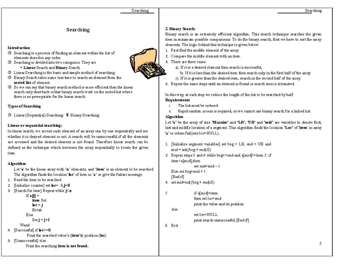 Lecture Notes - Searching - Searching Searching Introduction Searching ...