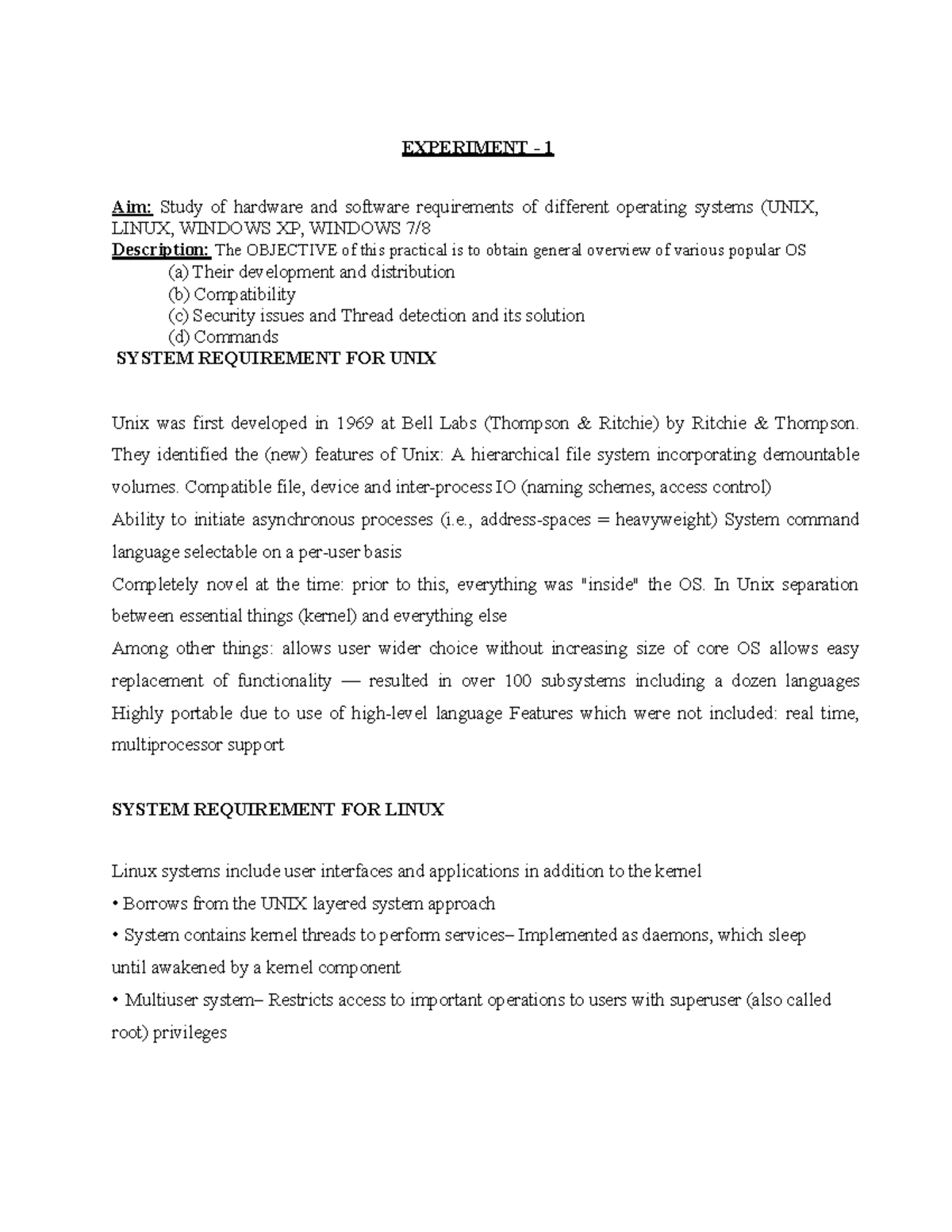 OS-Lab Manual 2024-25: Study of OS Requirements & Commands - Studocu