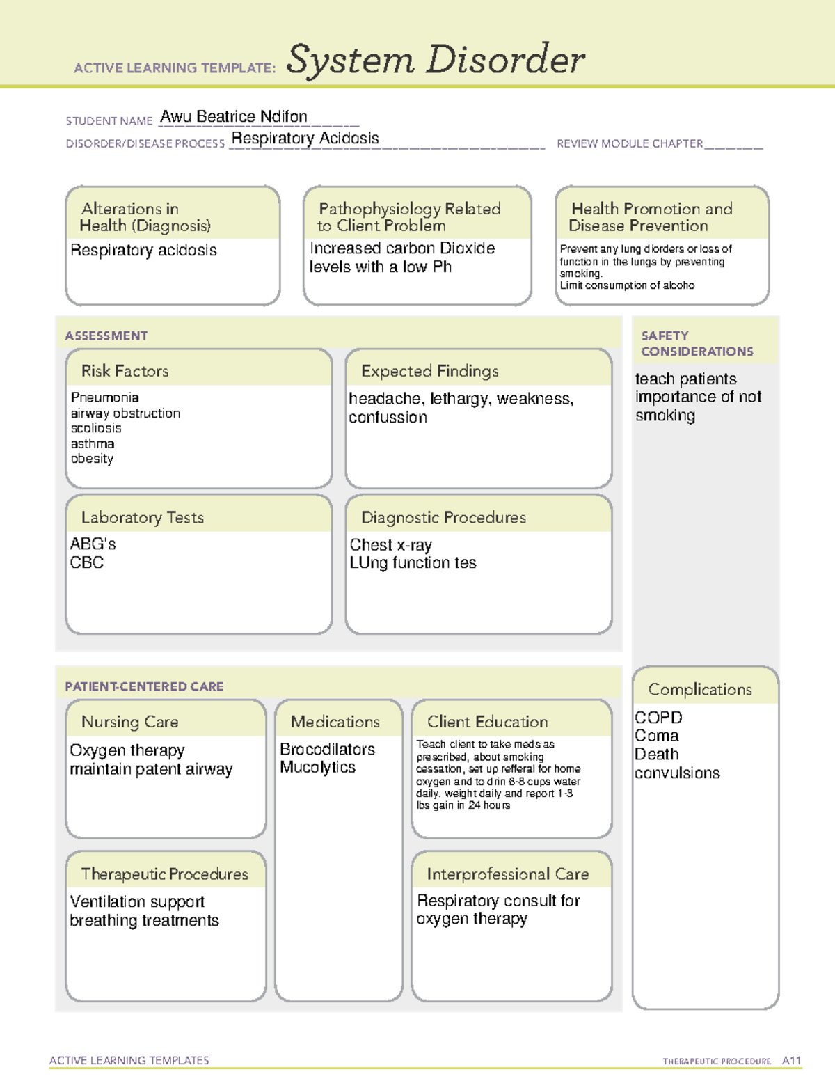 Therapeutic Procedure A: System Disorder Review Template - Studocu