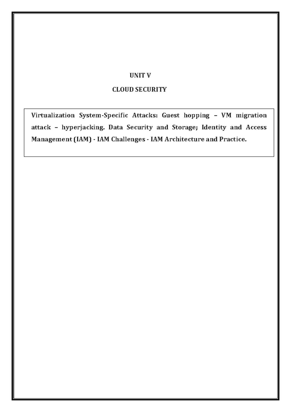 CC UNIT 5 Final - Cloud Security: Virtualization Attacks & IAM ...