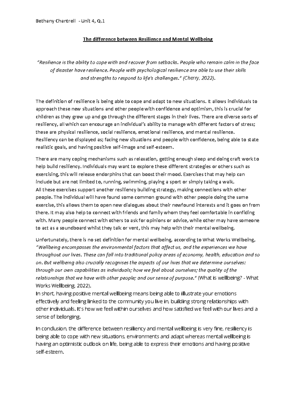 The Fine Line Between Resilience and Mental Wellbeing: Insights on Unit ...