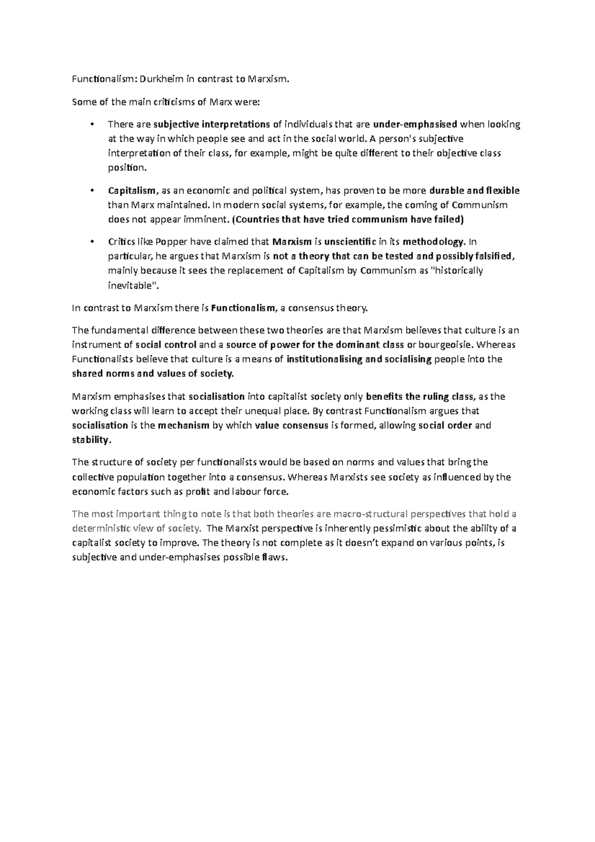 Functionalism vs Marxism: A Critical Analysis of Social Theories - Studocu