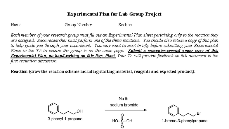 Experimental Plan for Lab Group Project (Hood 10, Sec 20836) - Studocu