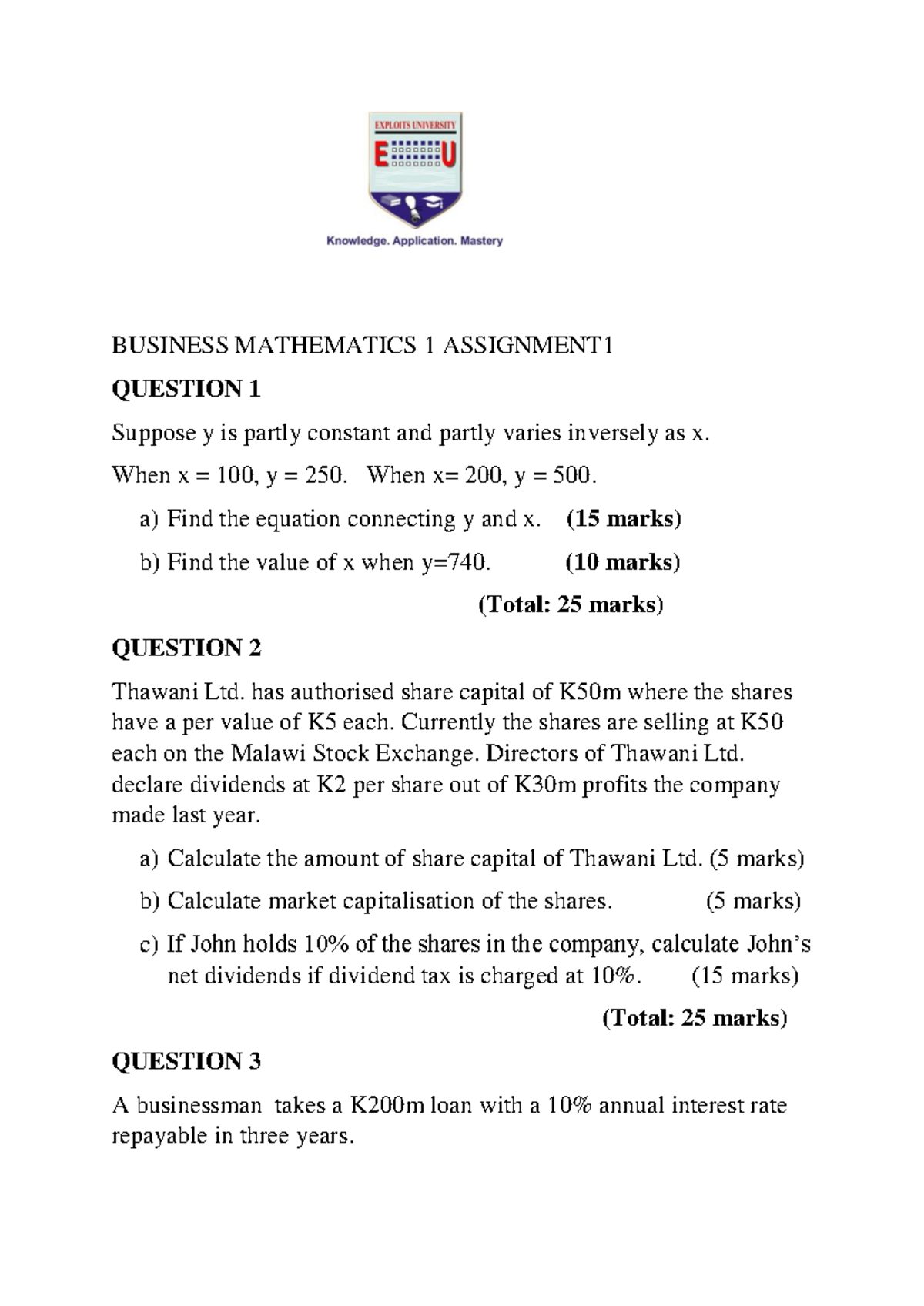Business Mathematics I February 2024 - BUSINESS MATHEMATICS 1 ...