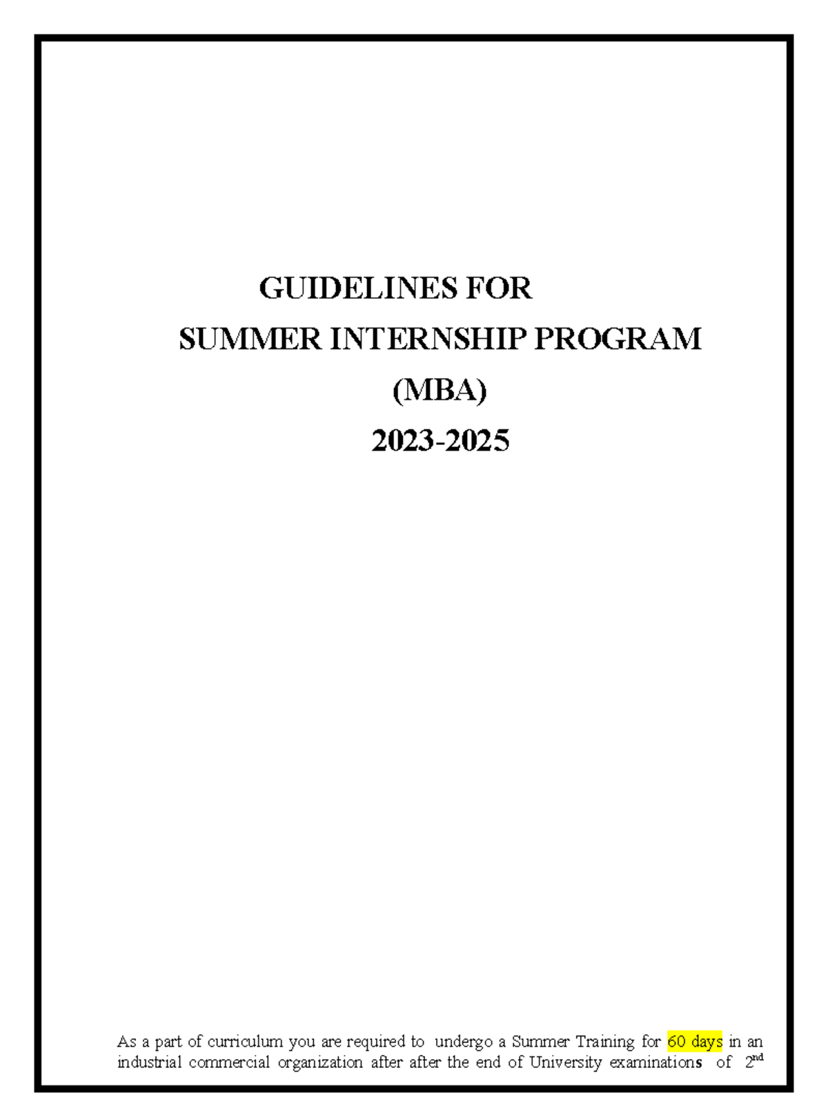 SIP Guidelines for MBA Students - 2025 Summer Internship Program - Studocu